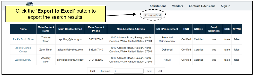 Searching for Registered Vendors | NC eProcurement